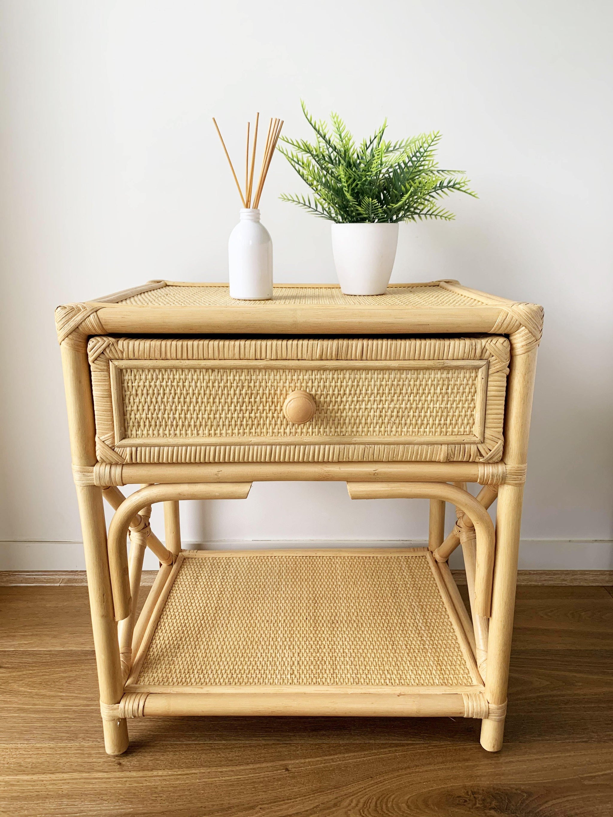 Natural rattan bedside table store